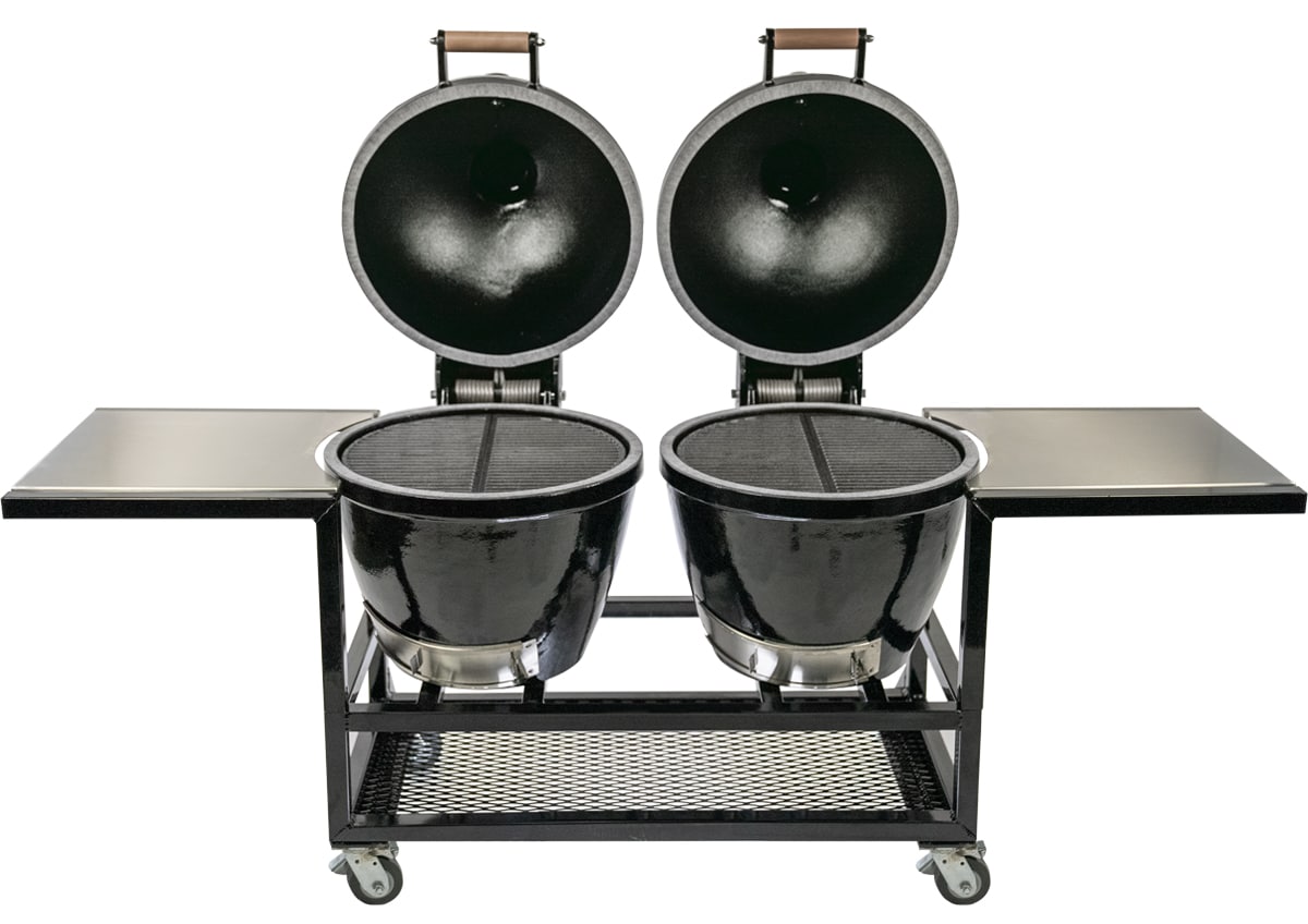 Double Cast Iron Kamado Cookers w/ stainless steel Shelving