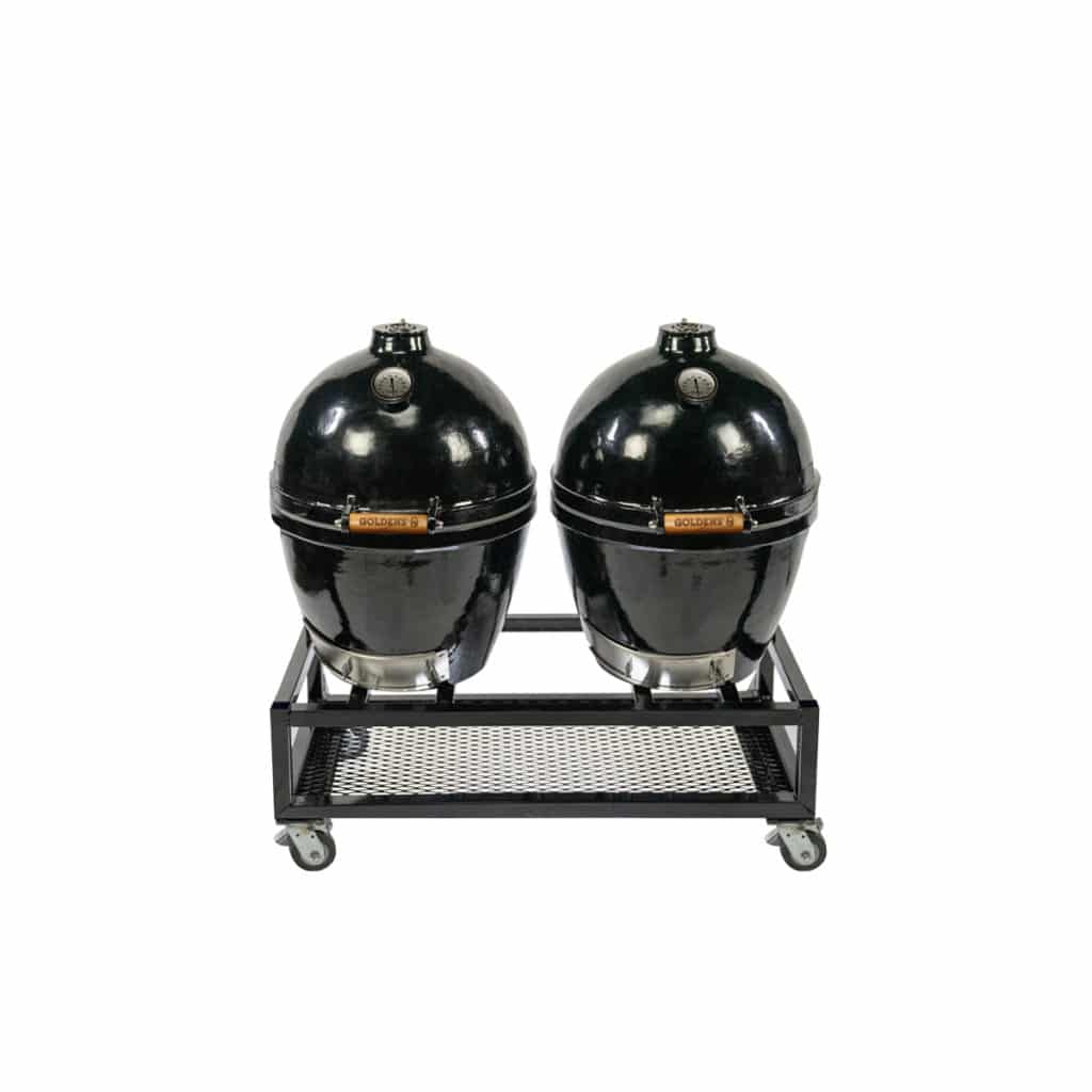 Double Cast Iron Kamado Cookers w/ stainless steel Shelving
