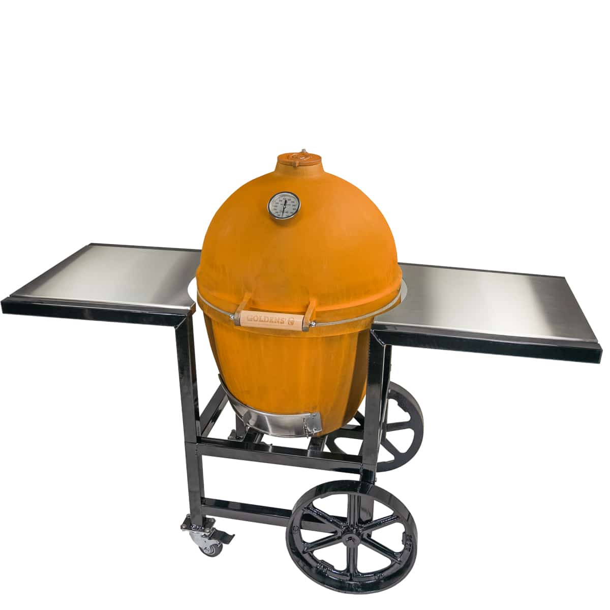Rustic Kamado Cooker and Cart w/Stainless Steel Shelving